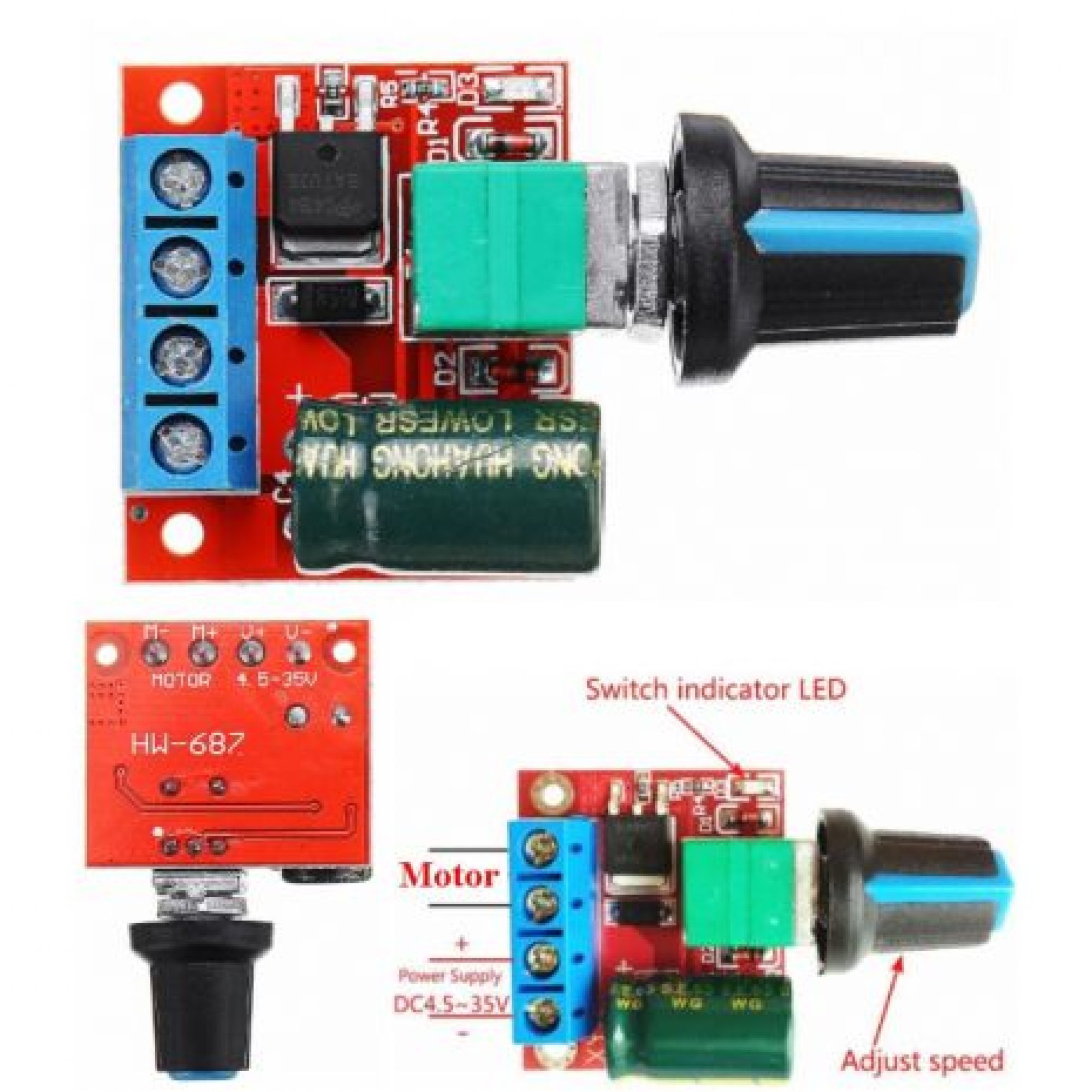 HW-687 5A Mini DC Motor PWM Speed Controller Module | Majju PK